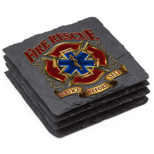 Firefighter Fire Rescue Gold Shield Black Slate 4IN x 4IN Coasters Gif ...